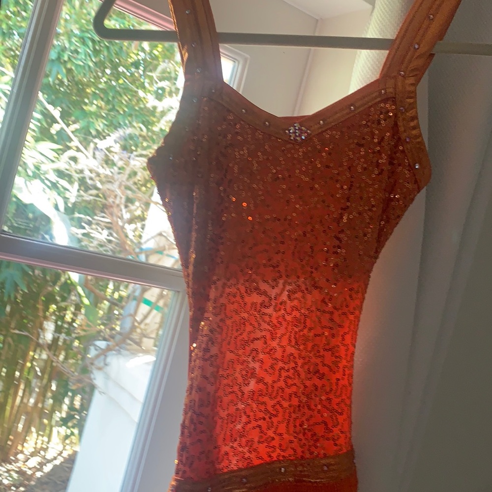Orange Fringe Ballroom Dancing Outfit - Gem